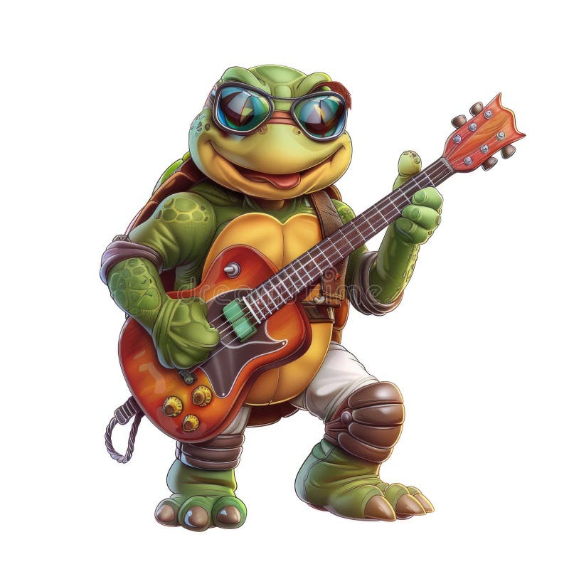 Cool Turtle Playing Electric Guitar in Sunglasses Stock Illustration ...