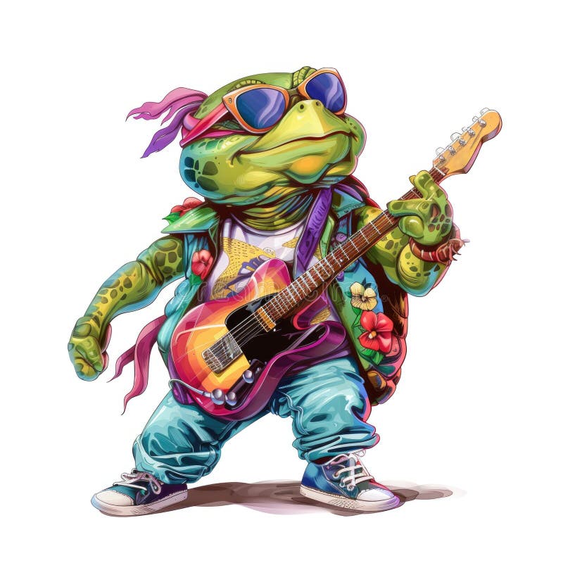 Cool Turtle Playing Electric Guitar in Sunglasses Stock Illustration ...