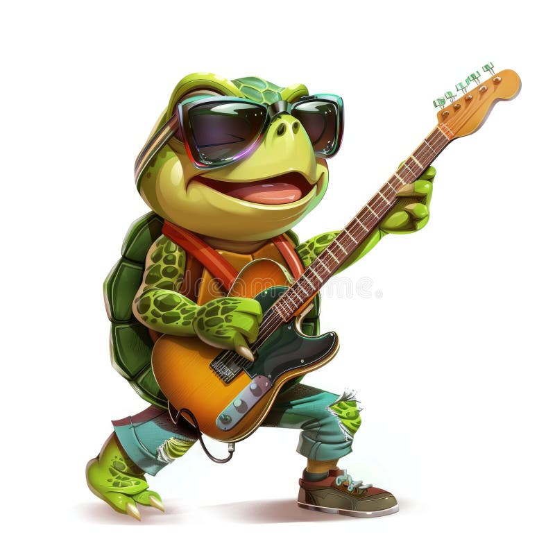 Cool Turtle Playing Electric Guitar in Sunglasses Stock Illustration ...