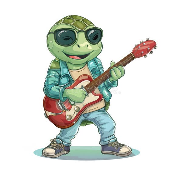 Cool Turtle Playing Electric Guitar in Sunglasses Stock Illustration ...