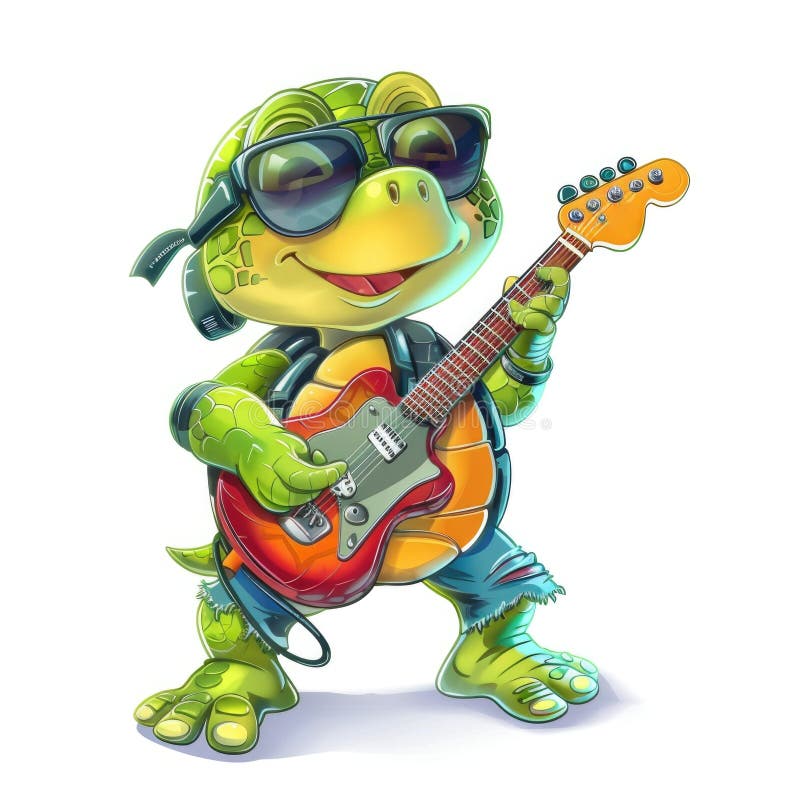 Cool Turtle Playing Electric Guitar in Sunglasses Stock Illustration ...