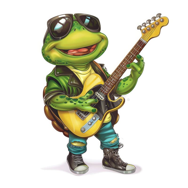 Cool Turtle Playing Electric Guitar in Sunglasses Stock Illustration ...