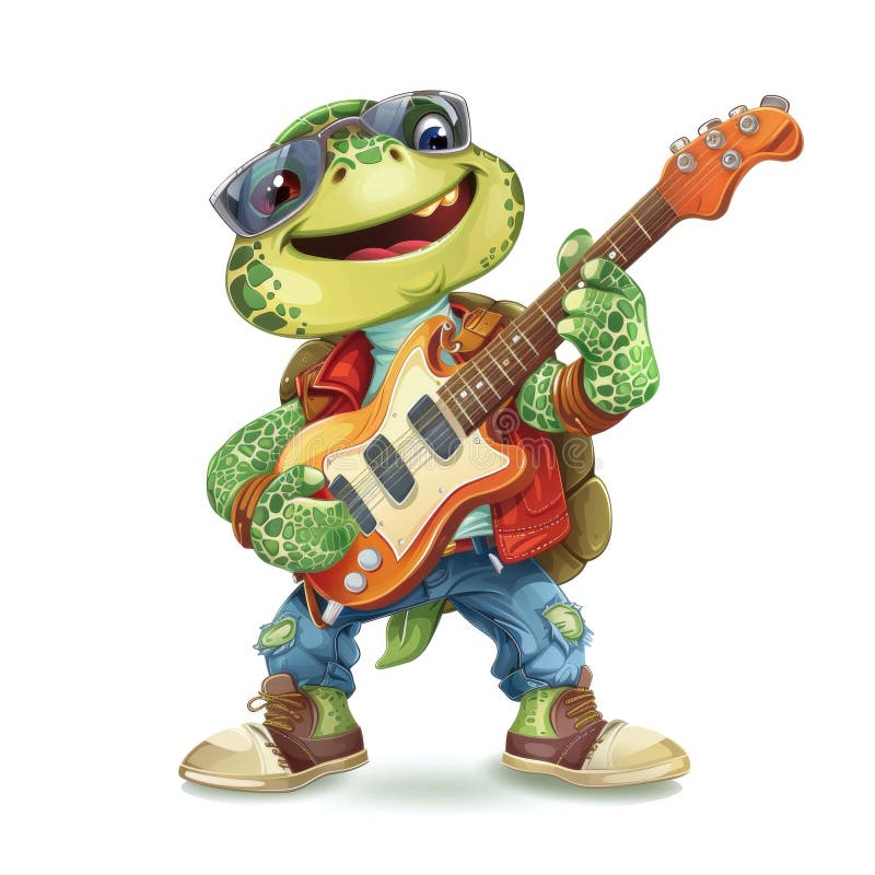 Cool Turtle Playing Electric Guitar in Sunglasses Stock Illustration ...