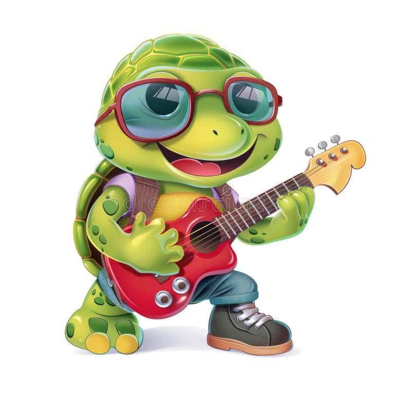 Cool Turtle Playing Electric Guitar in Sunglasses Stock Illustration ...