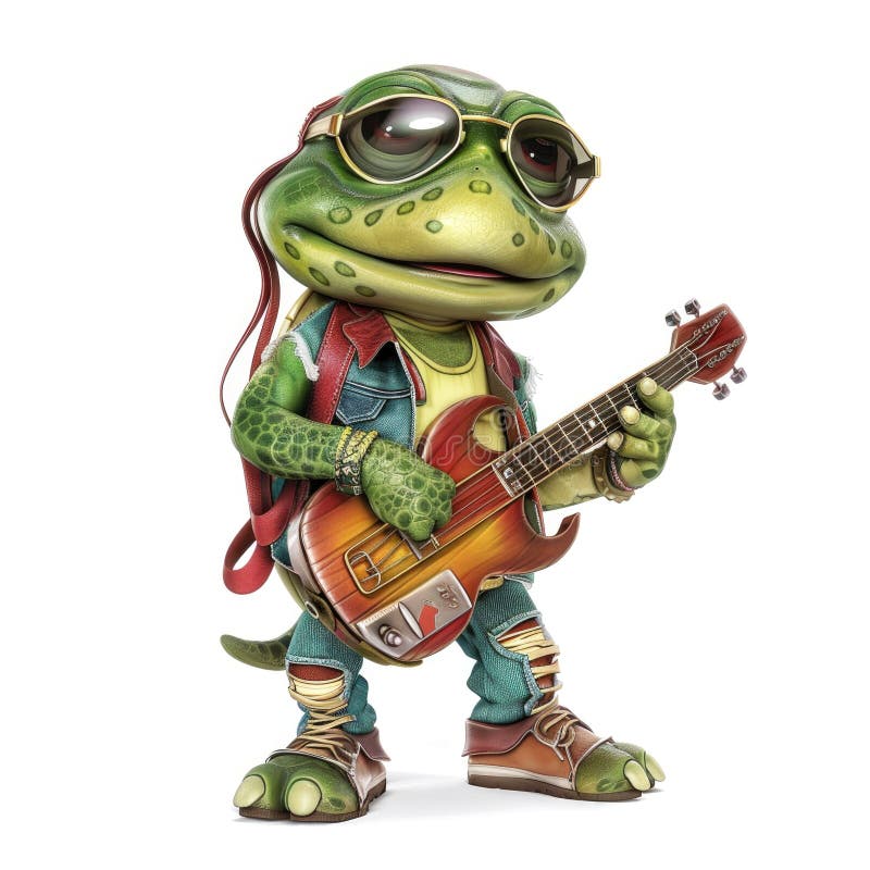 Cool Turtle Playing Electric Guitar in Sunglasses Stock Illustration ...