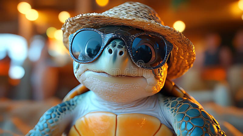 Cool Turtle Relaxing Beach Bar Sunset Stock Illustration - Illustration ...