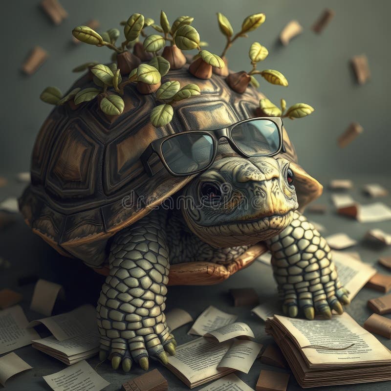 Cool Turtle with Sunglasses and Plants on Shell Stock Illustration ...