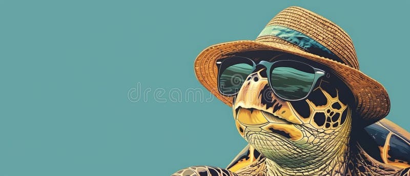 Cool Turtle Wearing Sunglasses and a Hat Stock Illustration - Illustration of artwork, portrait ...
