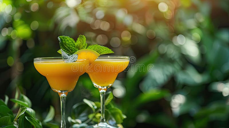 Cool Two Mango Cocktail on the Table. Selective Focus Stock Image ...