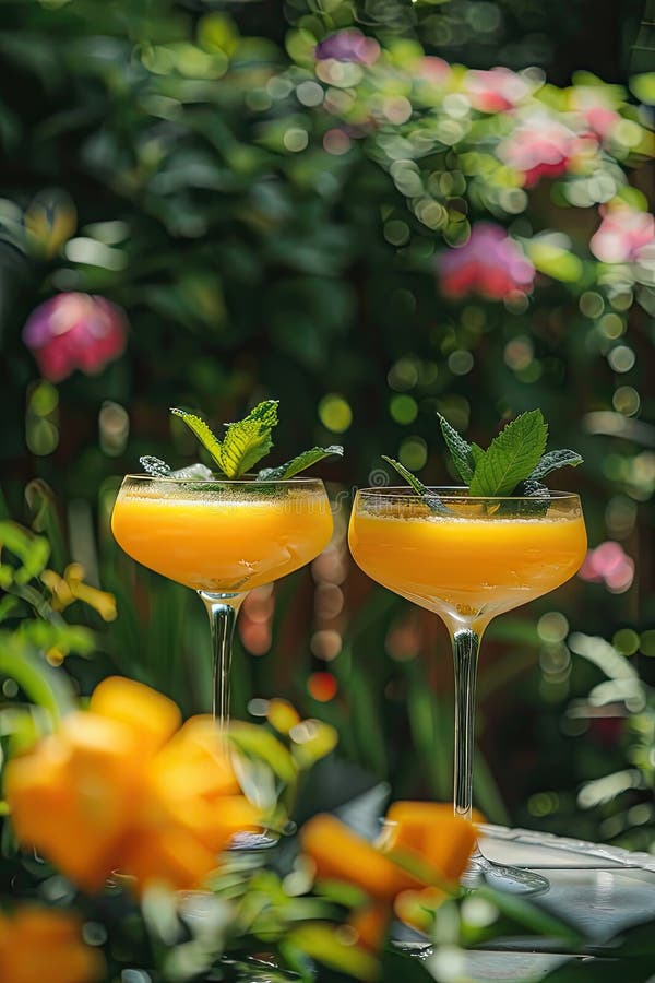 Cool Two Mango Cocktail on the Table. Selective Focus Stock Image ...