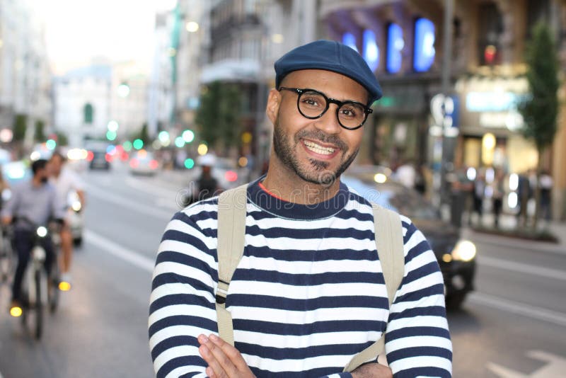 Cool Urban Man Smiling Outdoors Stock Photo - Image of latino, closeup ...