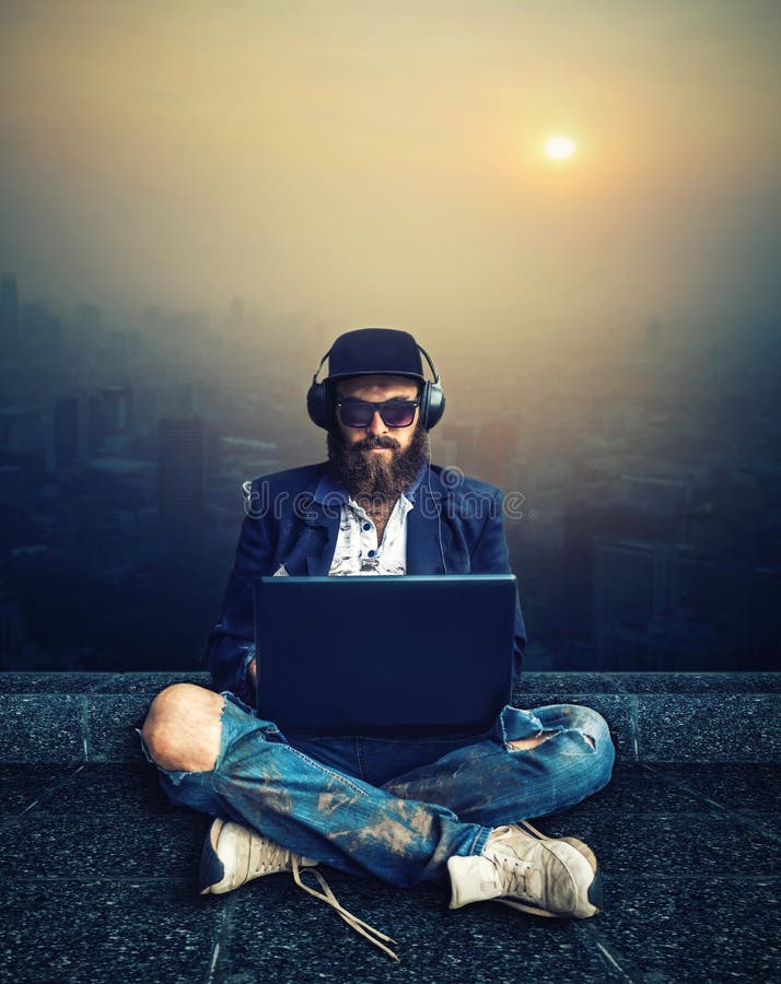 Cool vagrant stock photo. Image of computer, male, depression - 76046482