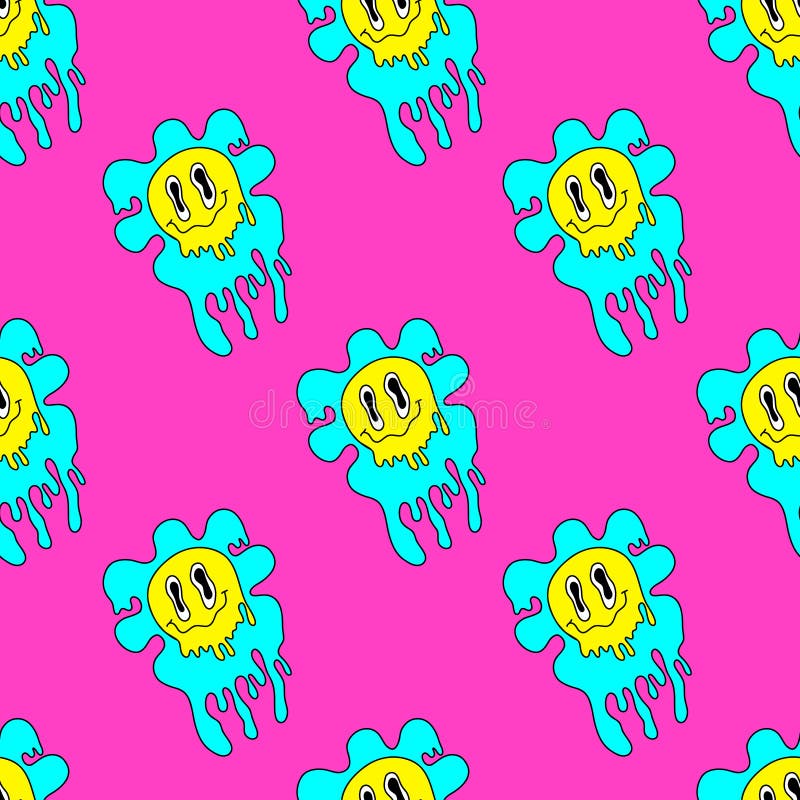 Cool Vector Pattern with a Dripping Flower and a Smile on a Neon ...