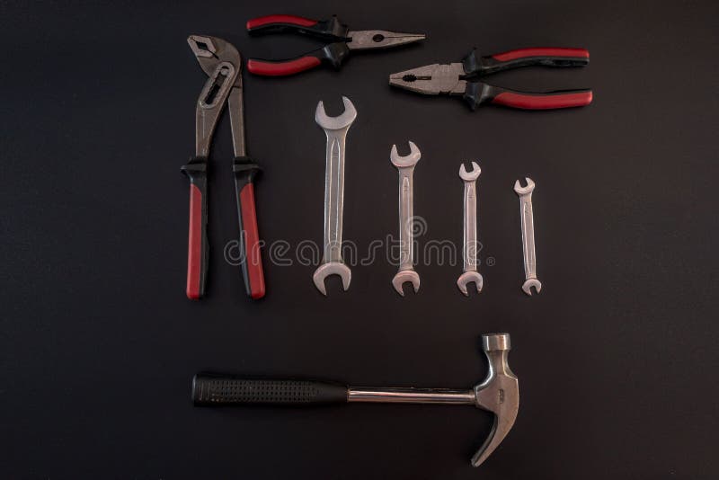 Set of Tools, Many Tools are on Black Background Stock Image - Image of ...