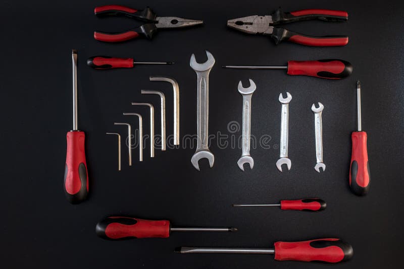 Set of Tools, Many Tools are on Black Background Stock Image - Image of ...