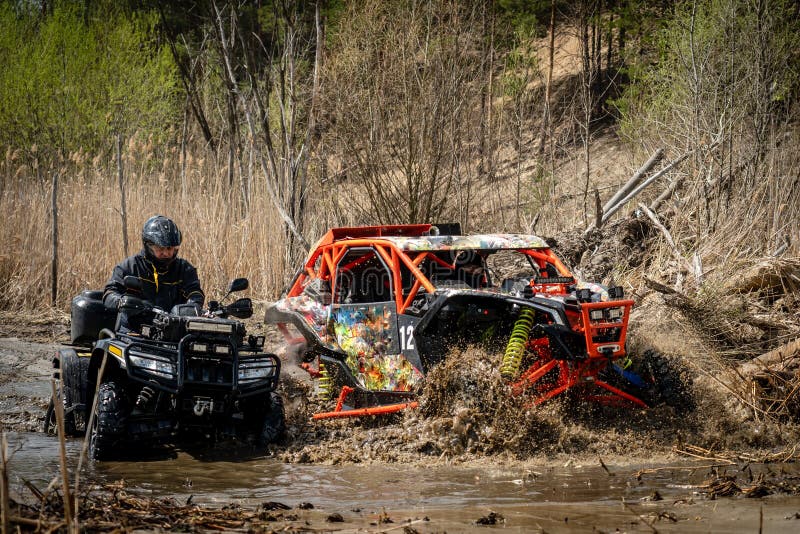 Cool View on Two Quad Rides Fast on Dirt, Quad Racing, ATV 4x4 Stock ...