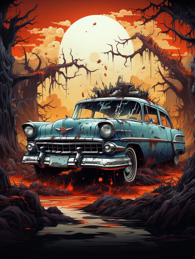 A Car in the Style of Gritty Horror Comics Generative AI Stock ...