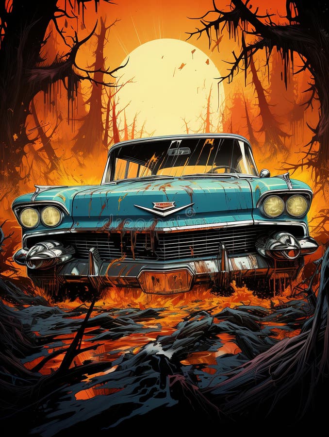A Car in the Style of Gritty Horror Comics Generative AI Stock ...