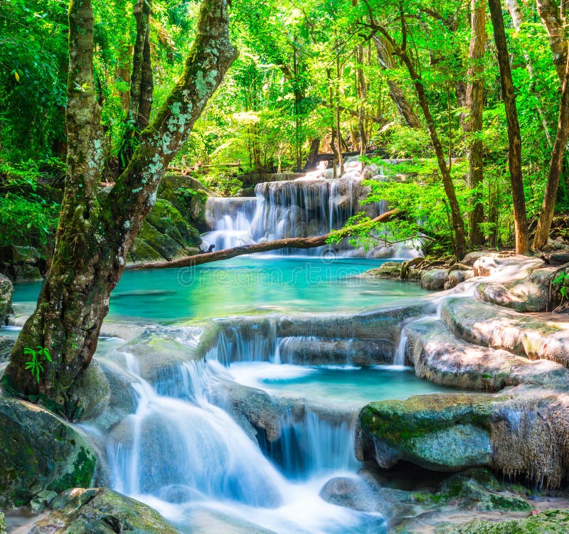 A Cool Waterfall in Hot Day in the Forest in Laos Stock Photo - Image ...
