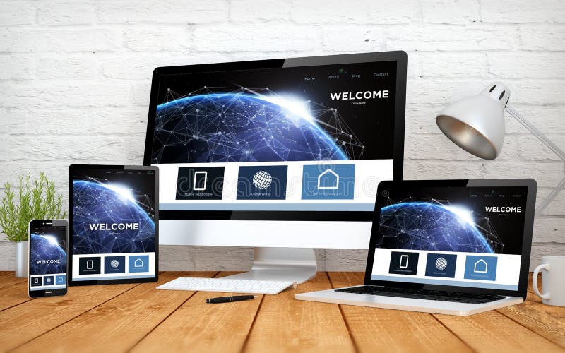 Cool Website Responsive Design Earth Screen Multidevices Stock ...