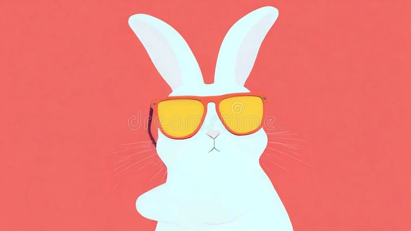 Cool White Rabbit with Orange Sunglasses on Coral Background Stock ...