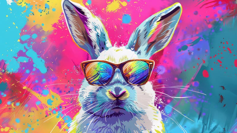 Cool White Rabbit in Sunglasses on Vibrant Background Stock Image ...