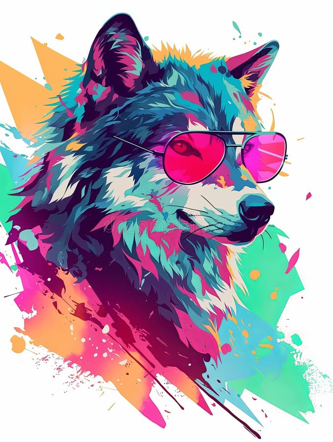 Cool Wolf Wearing Pink Sunglasses, Vibrant Pop Art Style Stock ...