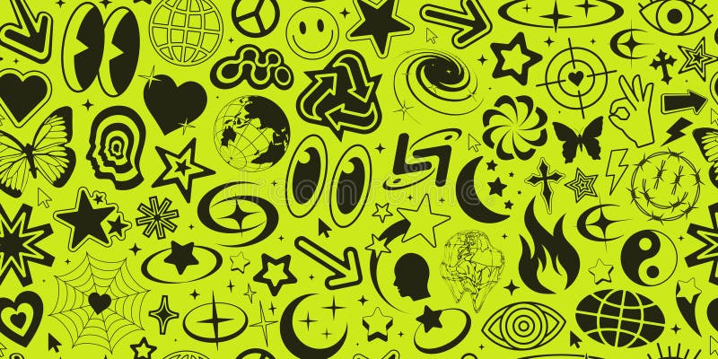Cool Y2k Seamless Pattern. Rave Graphic Elements. Trendy Acid Vector ...