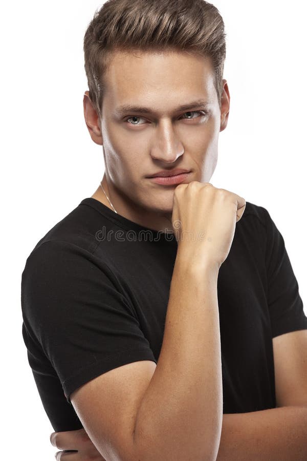 Cool Young Man Standing on White Background Stock Image - Image of ...