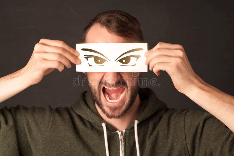 Cool Youngster Looking with a Paper Hand Drawn Eyes Stock Photo - Image ...
