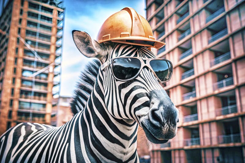 Cool Zebra Construction Worker in a Protective Helmet Stock ...