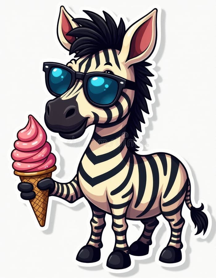 Cool Zebra Enjoying Ice Cream Cone Stock Illustration - Illustration of ...