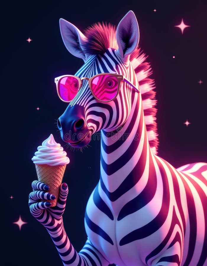 Cool Zebra with Ice Cream stock illustration. Illustration of cute ...