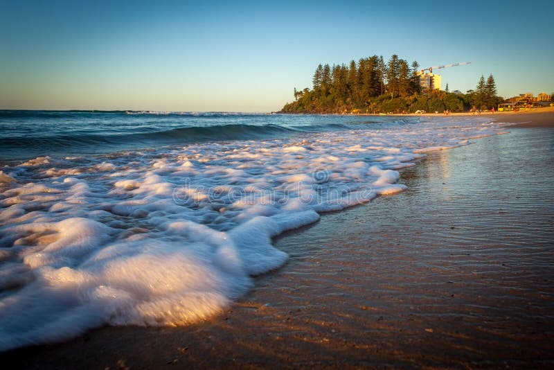 Coolangatta Beach Waves Sunset Queensland Australia Stock Image - Image ...