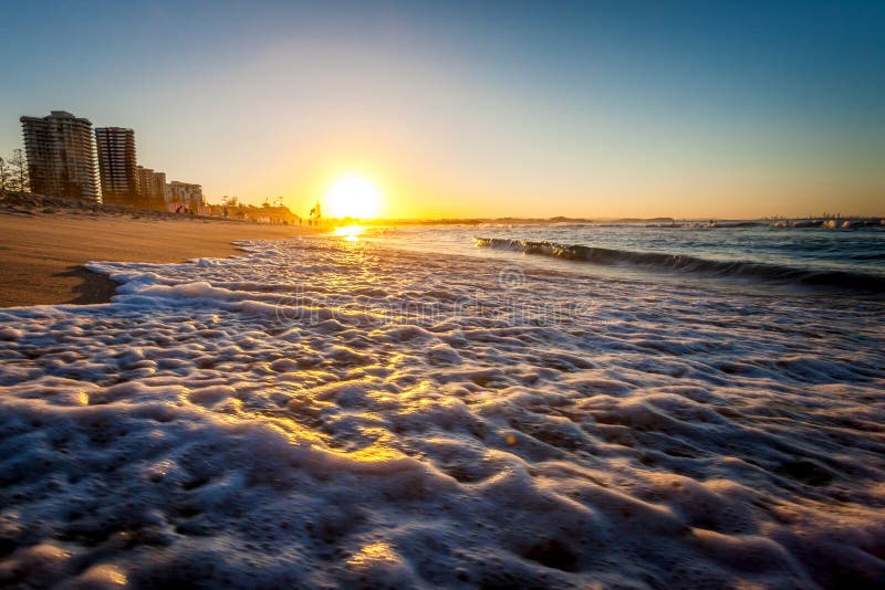 Coolangatta Beach Foam Waves Sunset Queensland Australia Stock Photo ...