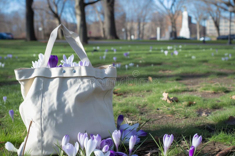 Cooler Bag with Crocuses at Park Stock Image - Image of refreshments ...