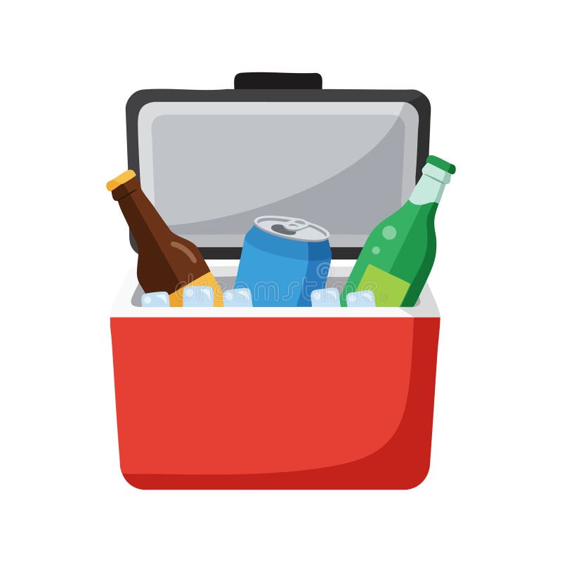Cooler Box with Assorted Beverage Bottles and Can on Ice Vector ...