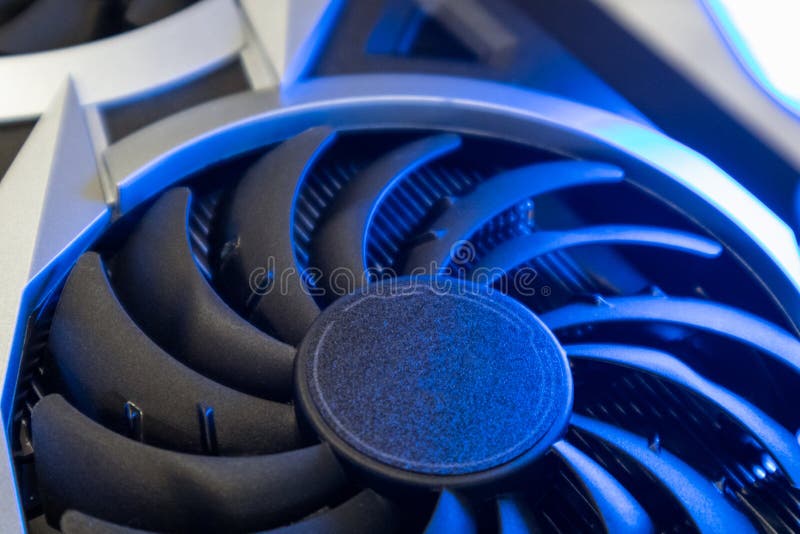 Cooler Fan, Gpu Graphics Card Close in Blue Light Stock Photo - Image ...