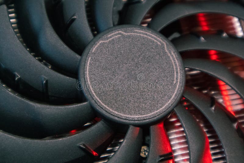 Cooler Fan on Gpu Graphics Card Close-up in Red Stock Image - Image of ...
