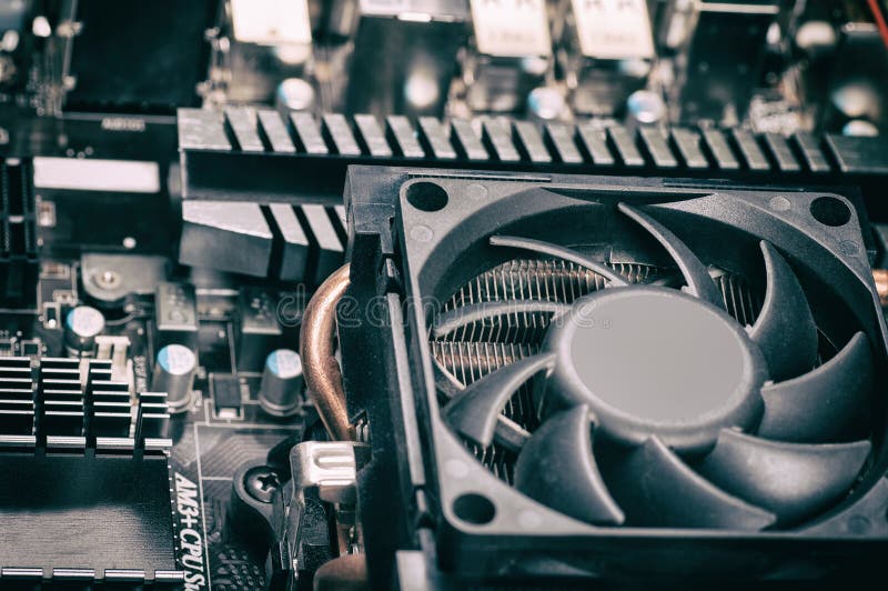 Cooler Fan Inside the Computer Close-up, Filter Applied Stock Photo ...