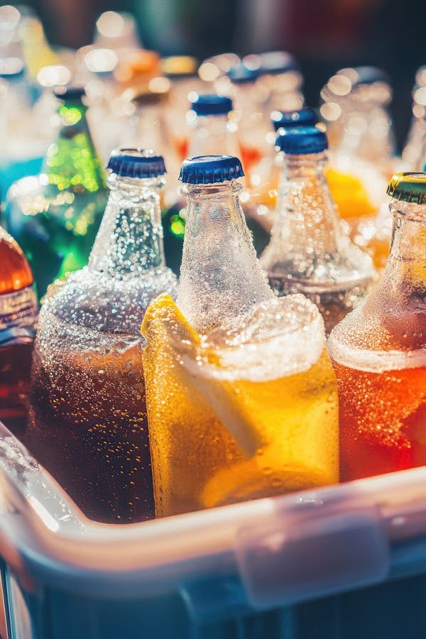 A Cooler Full of Bottles of Soda and Lemonade Stock Photo - Image of ...