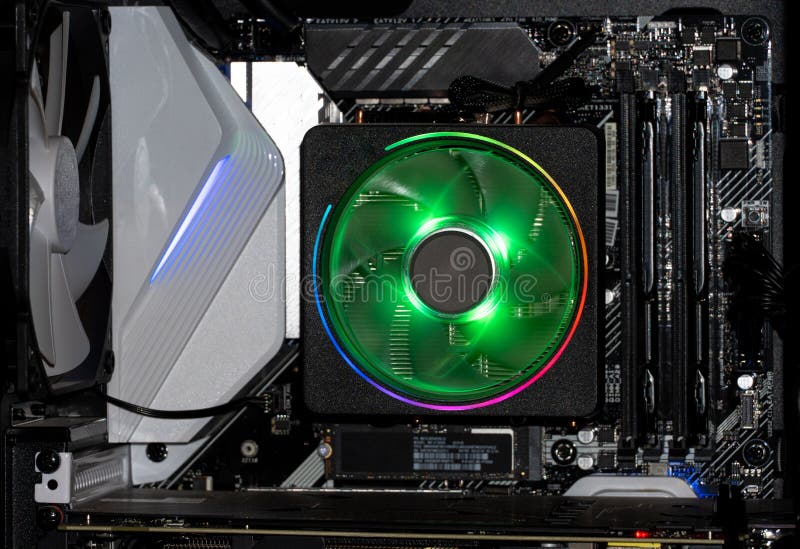 Cooler of Processor with Neon Light. LED Light, CPU Cooler Stock Photo ...