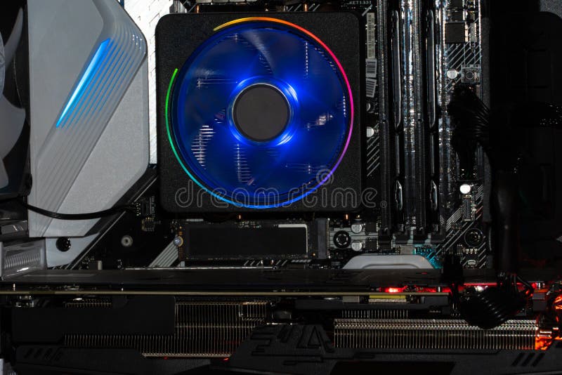 Cooler of Processor with Neon Light. LED Light, CPU Cooler Stock Image ...