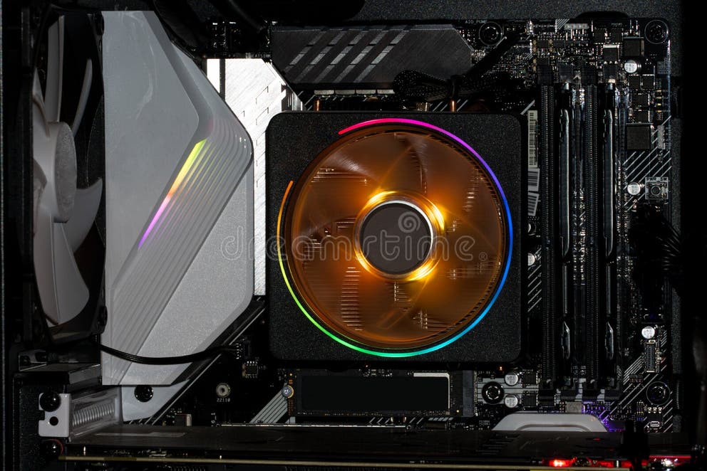 Cooler of Processor with Neon Light. LED Light, CPU Cooler Stock Photo ...