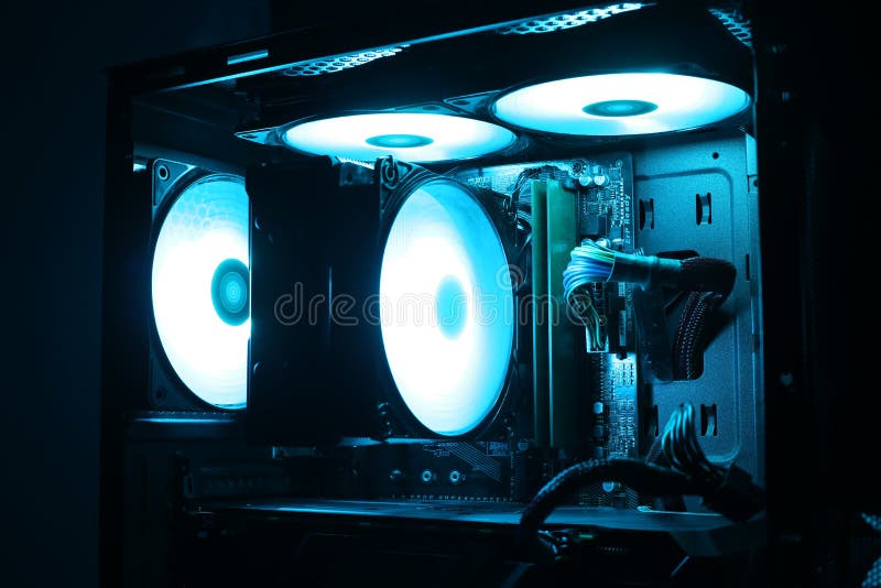 Coolers with Color Illumination in a Gaming Computer Stock Image ...