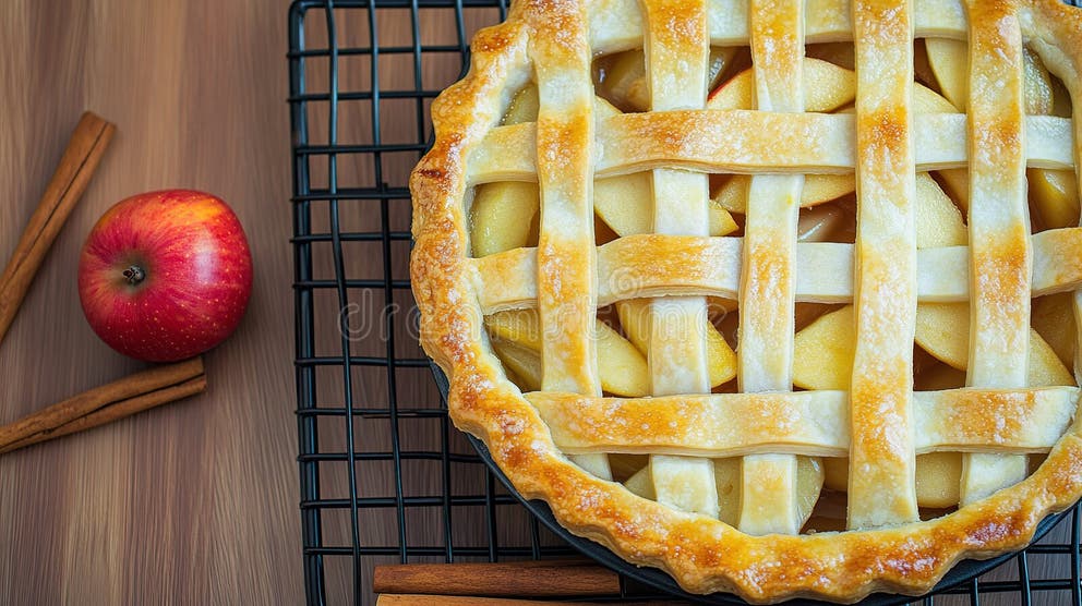 Cooling Apple Pie on Rack, Cinnamon Sticks, Autumn Stock Image - Image ...