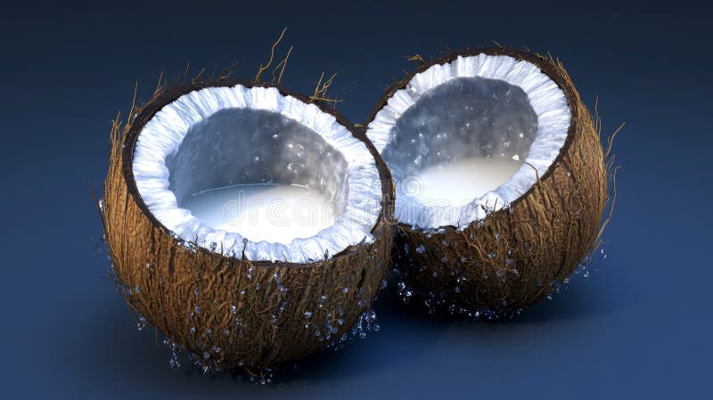 Cooling Coconut Water Splash from Coconuts Cut in Half Stock Image ...