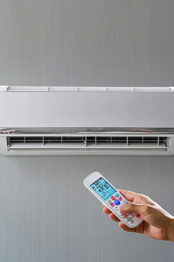 Cooling Down, Hand Adjusting Temperature on Air Conditioner Remote ...