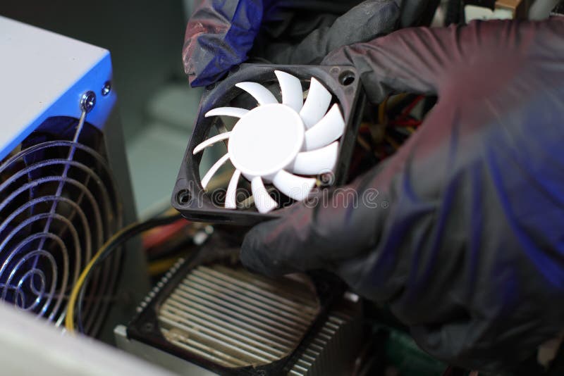 Cooling Fan in Hand with Old Computer Stock Photo - Image of hand ...