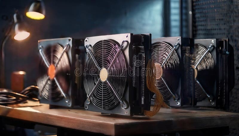 Dynamic Cryptocurrency Mining Setup with Cooling Stock Image - Image of ...